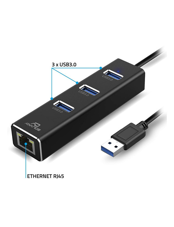 Adaptateur Advance Réseau Gigabit Ethernet RJ45 + 3 ports USB 3.0
